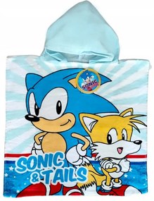 DĚTSKÝ BAVLNĚNÝ PONČO RUČNÍK S KAPUCÍ SONIC 50X100 CM VZOROVANÝ