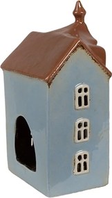 Modrý keramický domeček na čajovou svíčku Houthem X – 13x9x22 cm