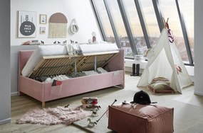 Dětská postel loop 120 x 200 cm s bočnicí a úložným prostorem růžová MUZZA