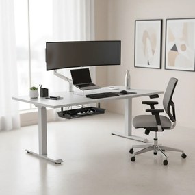 Výškově nastavitelný stůl OfficeTech D, 180 x 80 cm, šedá podnož, světle šedá