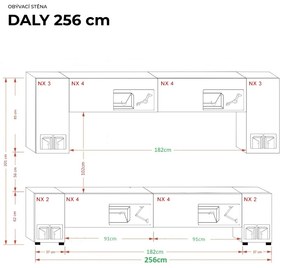 Ral Obývací stěna DALY 5, 256 cm - Bílý lesk