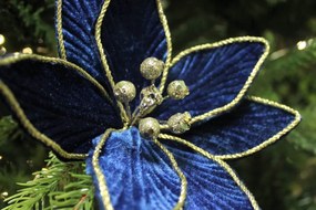 Modrá sametová vánoční růže na kolíčku 18cm
