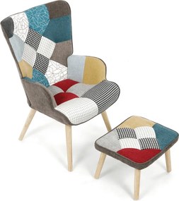Křeslo ušák AK-305B PW2, vícebarevná, látka (68 x 75) cm patchwork