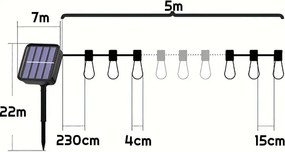 BERGE Zahradní solární girlanda 20 LED 5 metrů Solární žárovky na balkon