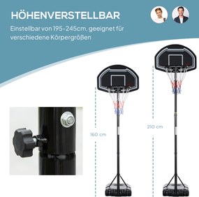 Venkovní basketbalový koš pro teenagery, 160-210 cm Výškově nastavitelný basketbalový stojan s kolečky