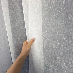 Voálová záclona s olůvkem prší/Rain ve lněném vzhledu bílá metráž Ervi 5009