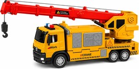 LEAN Toys Nákladní auto s jeřábem a přepravníkem vozidel, světla a zvuky, žluté