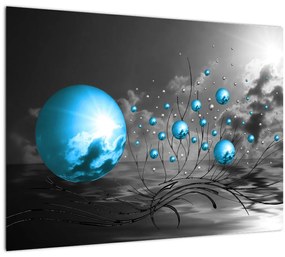 Skleněný obraz světle modrých koulí (70x50 cm)