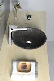 Sapho, BLOK 1 kamenné umyvadlo průměr 40cm, matný tmavý kámen, 2401-02