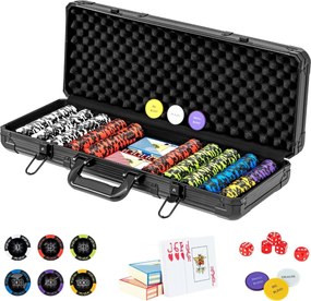 Costway Pokerová sada s 500 laserovými žetony a 2 hracími kartami a 5 kostkami