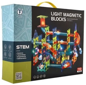 Kuličková dráha magnetická plast 110ks 16 kuliček + doplňky na baterie v krabici 36x28x9cm