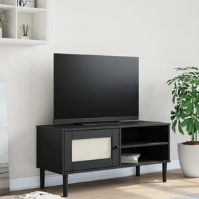 TV skříňka SENJA ratanový vzhled černá 106x40x49 cm borovice