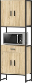 HOMCOM vysoká skříň do kuchyně, kuchyňská skříňka, 4 dveře s tlumeným zavíráním, zásuvka, pracovní deska, 60x30x170 cm, přírodní dřevo
