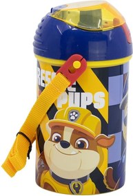 Plastová láhev na pití s brčkem, víčkem a popruhem Tlapková patrola - Paw Patrol - motiv Rescue Pups - 450 ml