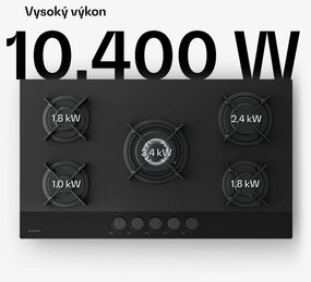 Klarstein Plynová varná deska Velaire, varná deska s 5 hořáky s elektrickým zapalováním, kompatibilní se zemním plynem a LPG, 10400 W, 90 cm