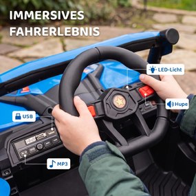 AIYAPLAY 12V elektroauto pro děti, funkce dálkového ovládání, pás, klakson, LED světla, USB port, pro 3-5 let, Modrá