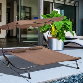Outsunny dvoulůžkové sluneční lehátko s nastavitelným slunečníkem pro venkovní a zahradní použití, 200x175x134 cm hnědá