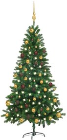 Umělý vánoční stromek s LED a sadou koulí 150 cm zelený