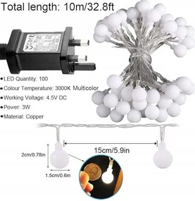 Venkovní/vnitřní dekorace Fansir Globe String 10M/100 Led
