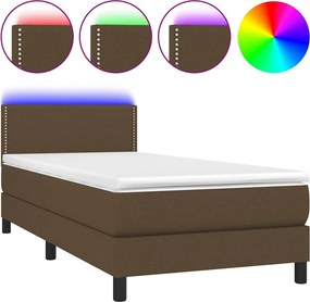 Box spring postel s matrací a LED tmavě hnědá 100x200 cm textil 3133056