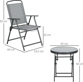 Sada venkovního bistro nábytku Zahradní bistro set Skládací bistro set, 53,5 cm x 64 cm x 93 cm, světle šedý