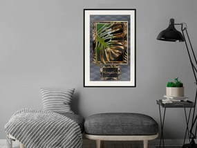 Plakát Zlatá monstera - kompozice s tropickou rostlinou na tmavém pozadí