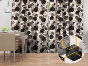 Biante Bavlněný závěs Sandra SA-482 Šedo-černé mramorové hexagony 150x220 cm