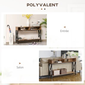 HOMCOM Průmyslový Víceúlohový Konsolový Stolek pro Předsíň 120 x 23,5 x 75 cm Ořechové Dřevo | Aosom