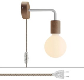 creative cables Spostaluce, nástěnná dřevěná lampa s prodloužením do tvaru l s vypínačem a zástrčkou Barva: Neutrální-matná bílá