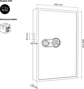 Skříňka na klíče elektronická s vhozem a kódovým zámkem, na 133 klíčů, 430x665x130 mm: BRUCE