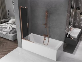 Mexen Velar L, 2-křídlová posuvná vanová zástěna 70 x 150 cm, 8mm šedé sklo, měděná matná, 896-070-003-41-65