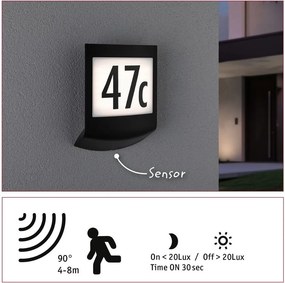P 94509 LED venkovní nástěnné svítidlo Smart Home Zigbee Padea soumrakový senzor neláká hmyz IP44 198x71mm CCT 8,2W 230V antracit umělá hmota - PAULMANN