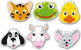 DOHÁNY Baby puzzle Zvířecí hlavičky 6v1 / 2-4 dílky / od 2 let