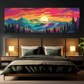 Obraz na plátně - Západ slunce nad horami Pop Art FeelHappy.cz Velikost obrazu: 180 x 60 cm