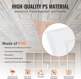 Stropní dlaždice 12-balení 24 × 24 V PVC Snadná instalace Bílá geometrická