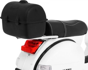 Ramiz Elektrický skútr Vespa pro děti bílý + pomocná kolečka + audio + ekokůže + EVA + plynulý start