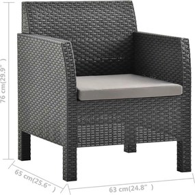 Zahradní židle s polštářem antracitová 63 x 65 x 76 cm PP ratan 315639