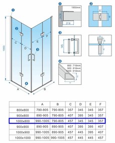 BPS-koupelny Obdélníkový sprchový kout HYD-OK12B 100x80 zlatá/transparent