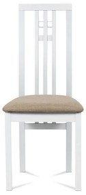 AUTRONIC Jídelní židle, masiv buk, barva bílá, látkový béžový potah