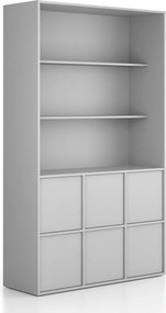 Kancelářská skříň FRAME, 6x dveře, 2x police, 1299 x 450 x 2162 mm, PUSH-lock, šedá
