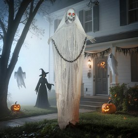 Outsunny Halloween dekorace Smrtka venkovní 183 cm Animovaná mluvící Halloween Smrtka se svítícíma očima a strašidelnými zvuky Halloweenská dekorace …