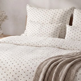Mušelínové prodloužené povlečení Srdíčka - hnědé Velikost: 140 x 220 + 70 x 90