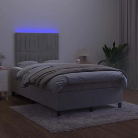 Box spring postel s matrací a LED světle šedá 120x190 cm samet 3270323