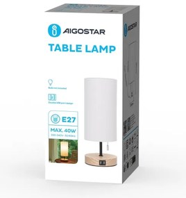 Aigostar - Stolní lampa s USB portem 1xE27/40W/230V béžová