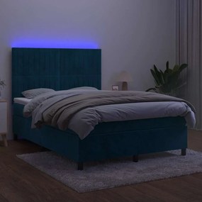 Box spring postel s matrací a LED tmavě modrá 140x190 cm samet 3136243