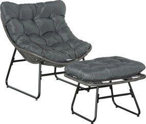 Outsunny ratanové relaxační křeslo s podnožkou zahradní křeslo venkovní ratanové křeslo s polštářem, ocel a polyester, šedé 69x76x70 cm pro zahradu a…