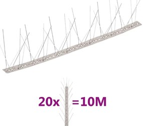 vidaXL 5řadové nerezové hroty proti ptákům a holubům sada 20 ks 10 m [149133]