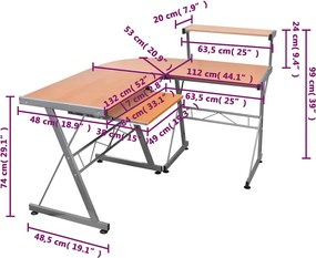 Rohový počítačový stůl Hnědý 132 x 112 x 99 cm kompozitní dřevo 20586