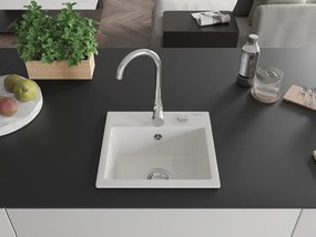 Mexen Milo granitový dřez 1-komorový 435 x 410 mm, bílý, sifon chrom - 6505441000-20