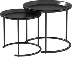 HOMCOM Sada 2 konferenčních stolků, kulatý odkládací stolek, stohovatelný stolek do obývacího pokoje, ložnice, předsíně, ocel, Ø43/35 cm, černý